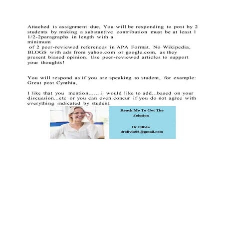 Attached is assignment due, you will be responding to post by 2 stud | PDF