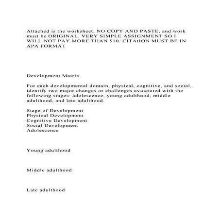 Attached is the worksheet. NO COPY AND PASTE, and work must be ORI.docx