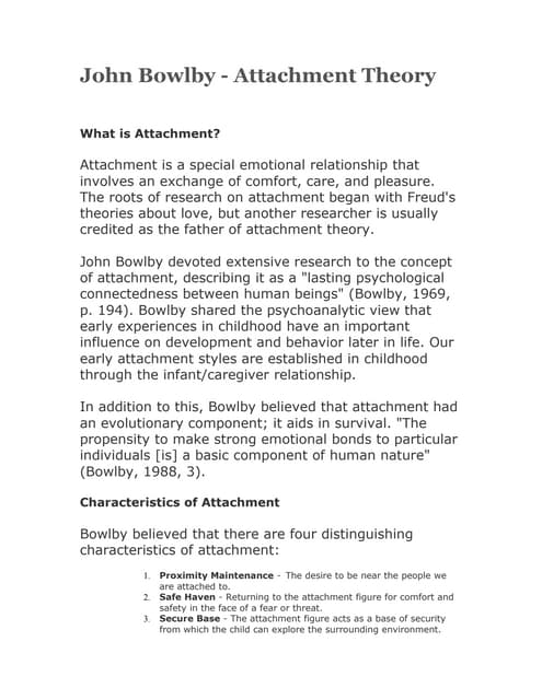 Bowlby Attachment Theory | PPTX