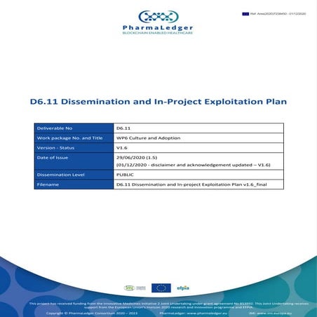PharmaLedger – Dissemination and In-Project Exploitation Plan | PDF