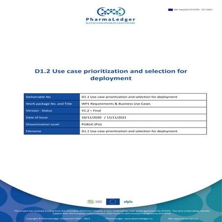 PharmaLedger – Use case prioritization and selection for deployment | PDF