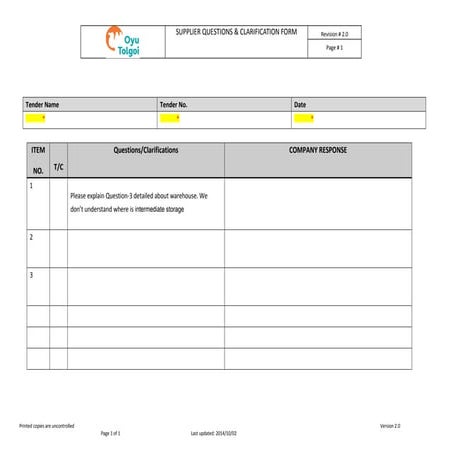 Attachment 4 supplier questions and clarification form | PPT