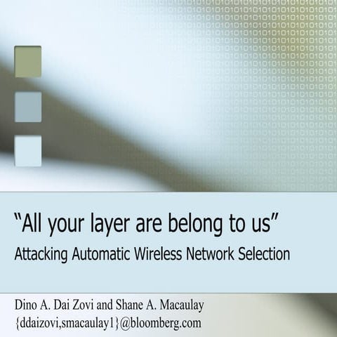 Attacking Automatic Wireless Network Selection Ppt