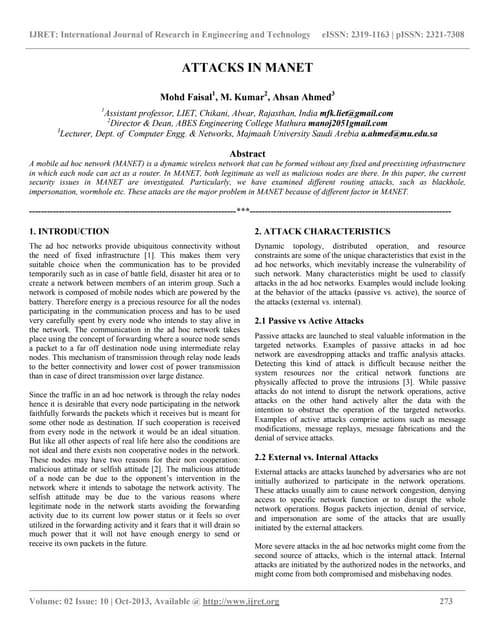 VARIOUS TYPES OF ATTACKS ON WIRELESS NETWORKS | PDF