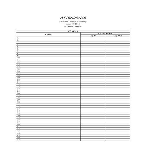 Attendance general assembly | DOCX