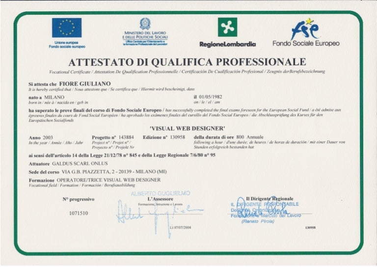 Attestato di Qualifica Professionale Visual Web Designer presso Galdu…