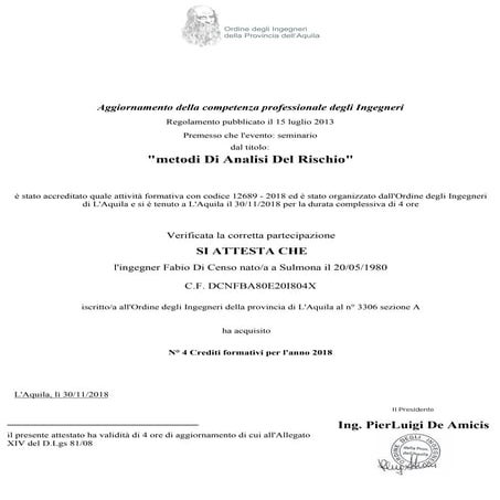 Aggiornamento Competenza Professionale Ingegneri | PDF