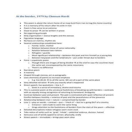 GCSE English Edexcel Relationships: At the Border 1979 by Choman Hardi ...