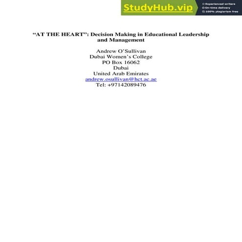 AT THE HEART Decision Making In Educational Leadership And Management | PDF