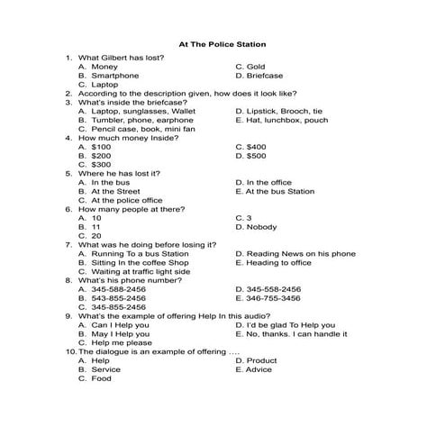 At the police station.docx - listening worksheet | DOCX