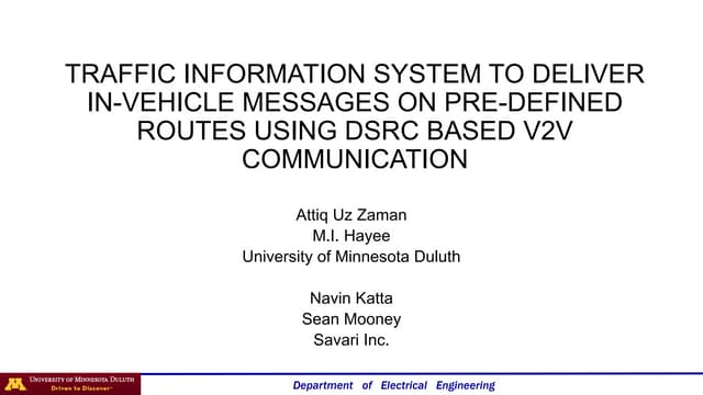 Traffic Information System To Deliver In Vehicle Messages On Pre Defined Routes Using Dsrc Based