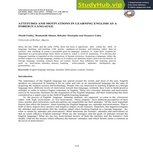 ATTITUDES AND MOTIVATIONS IN LEARNING ENGLISH AS A FOREIGN LANGAUGE | PDF