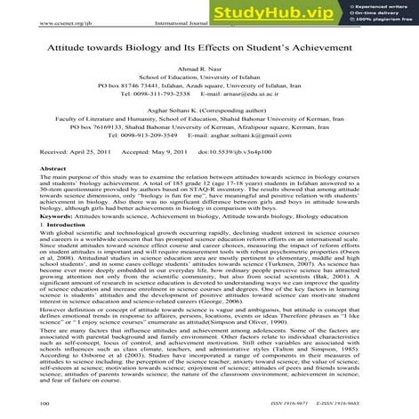 Attitude Towards Biology And Its Effects On Student S Achievement | PDF