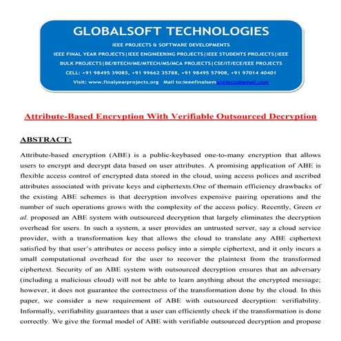 Attribute Based Encryption With Verifiable Outsourced Decryption Docx