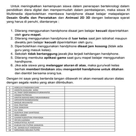 Aturan membawa HP ke sekolah | DOCX