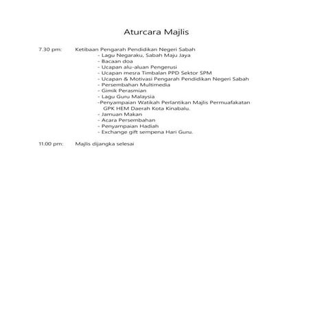 Aturcara Majlis Rasmi diadakan di sekolah | DOCX