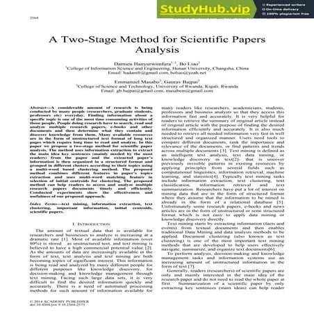 A Two Stage Method For Scientific Papers Analysis Pdf