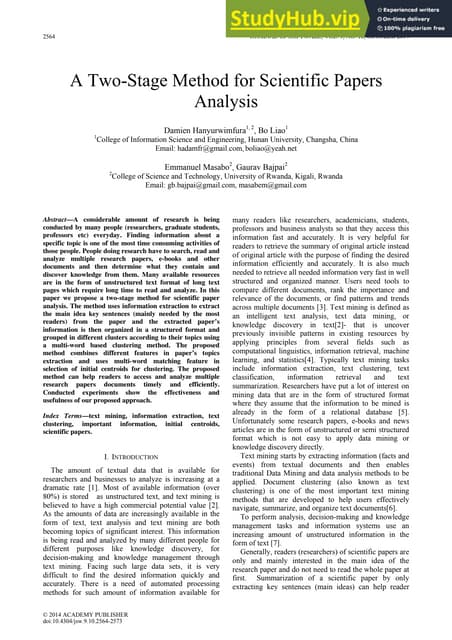 A Two Stage Method For Scientific Papers Analysis Pdf