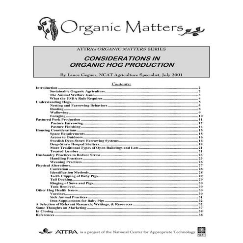 Considerations in Organic Hog Production | PDF