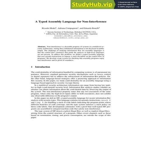 A Typed Assembly Language For Non Interference Pdf