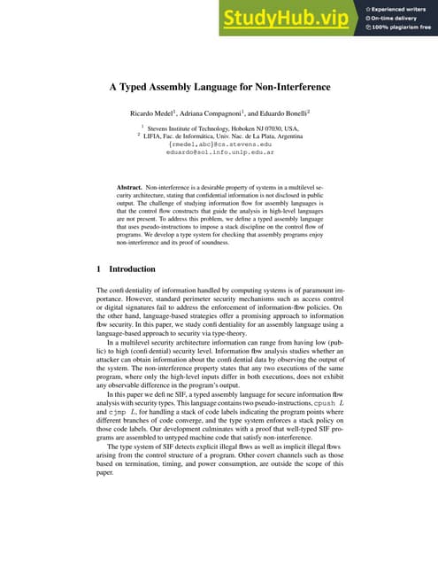 A Typed Assembly Language For Non Interference Pdf