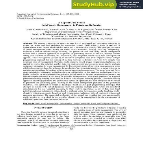 A Typical Case Study Solid Waste Management In Petroleum Refineries | PDF