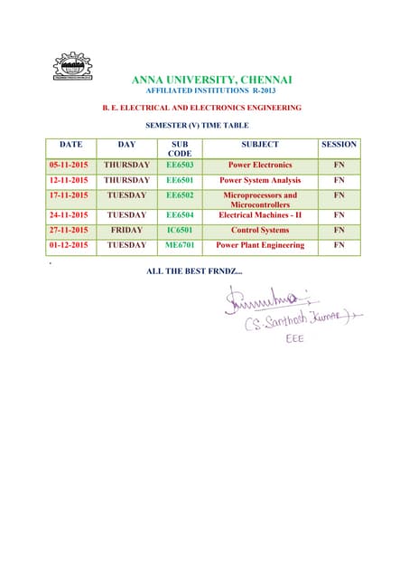 Auc semester Time Table Nov Dec-2015 | PDF