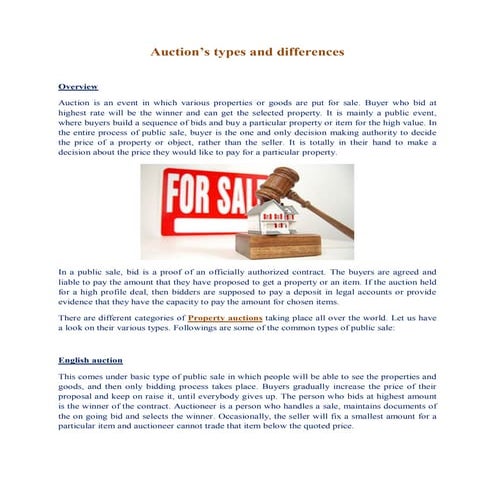 Auction's types and differences | PDF