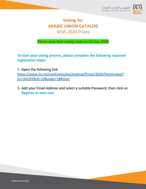 Voting for ARABIC UNION CATALOG WSIS 2020 Prizes | PDF