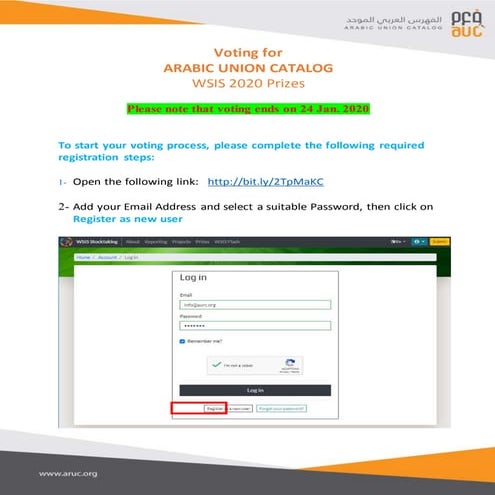 Voting for ARABIC UNION CATALOG WSIS 2020 Prizes | DOCX