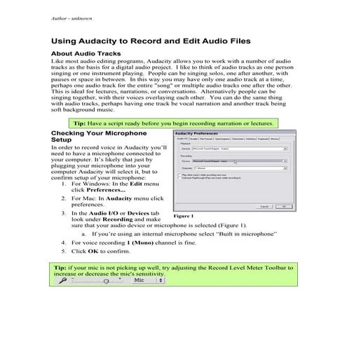 Using Audacity to Record and Edit Audio Files | DOC | Digital Audio | Computer Software and ...