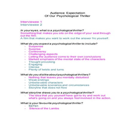 Audience Expectations of Psycho Thriller | DOCX