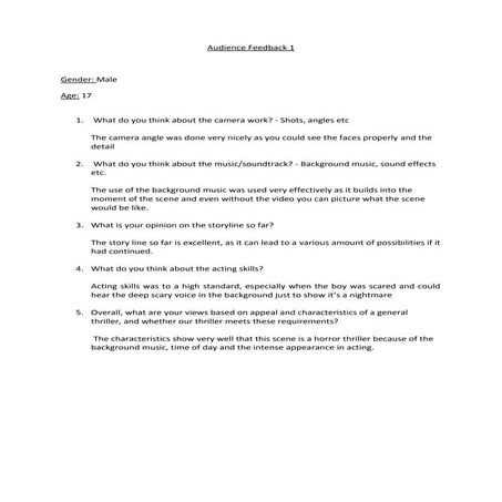 Audience feedback 1 | DOCX | Movies | Entertainment