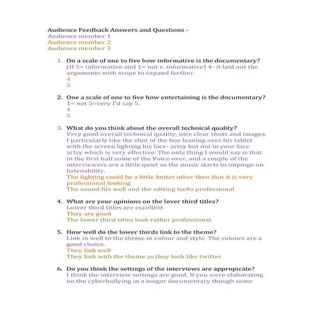 Audience feedback answers and questions | DOCX
