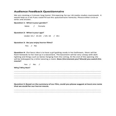 Audience response to the film industry my questionnaire | PPTX