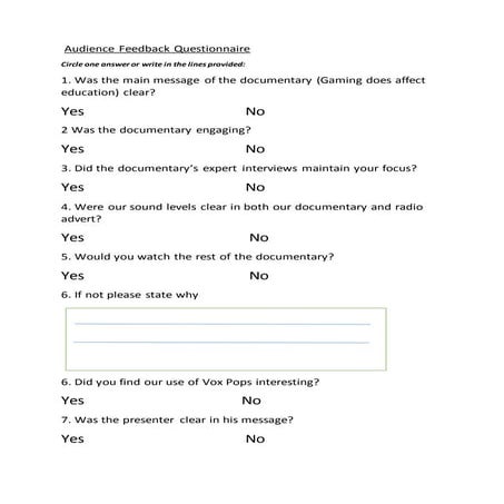 Audience feedback questionnaire | PDF