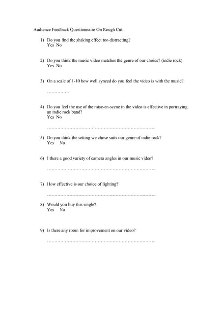 Rough cut feedback questionnaire | PDF