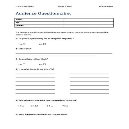 AS Media Coursework: Audience Questionnaire. | DOCX
