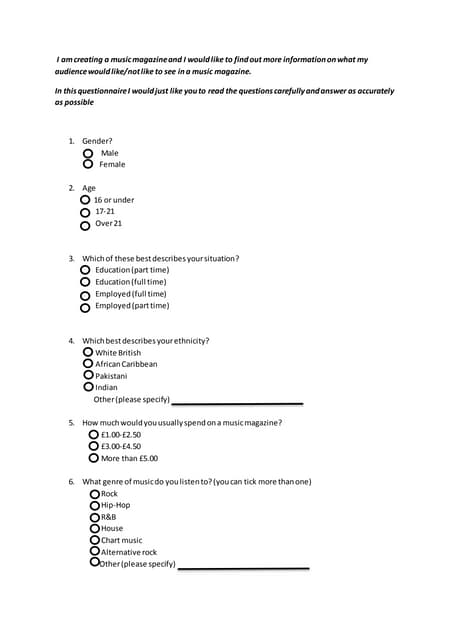 Music magazine questionnaire | DOCX