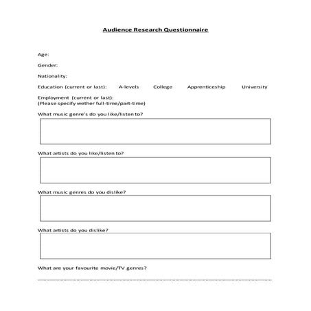 Audience Research Questionnaire | DOCX