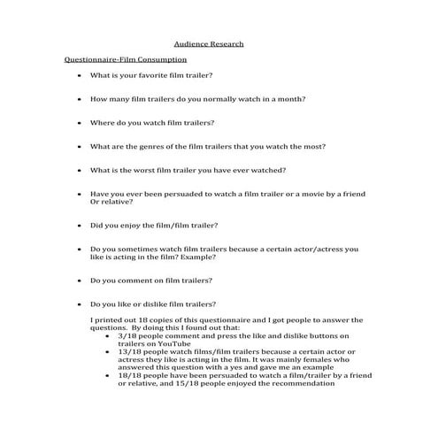 Audience research, questionnaire film consumption and answers | DOCX