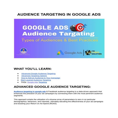 BEST WAY TO AUDIENCE TARGETING IN GOOGLE ADS | PDF