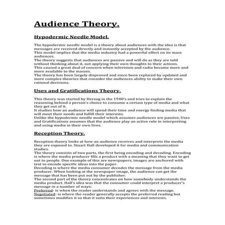 Audience theory task 3 | PDF