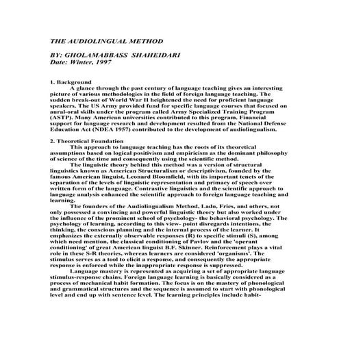 Audiolingual Approach -Types of Activities | PPTX
