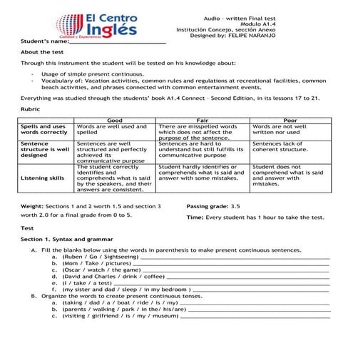 Audio written test | DOCX | Education