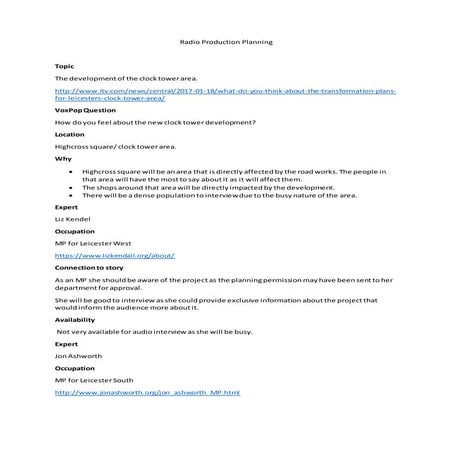 Radio Production Planning | DOCX