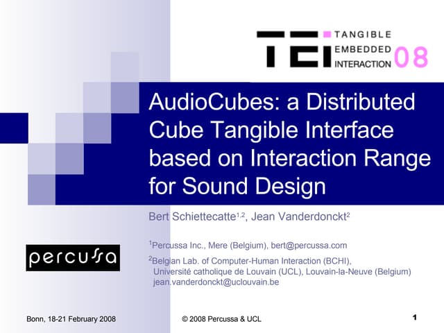 Audiocubes A Distributed Cube Tangible Interface Based On Interaction Range For Sound Design Ppt