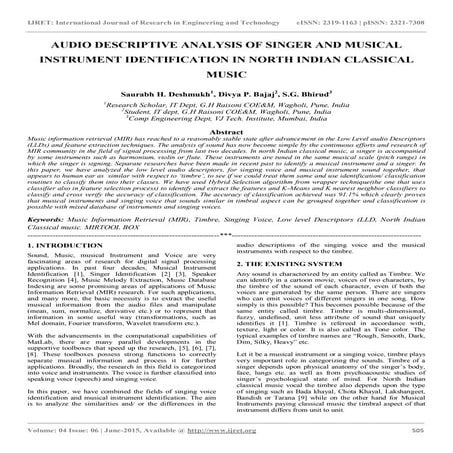 Audio descriptive analysis of singer and musical instrument ...