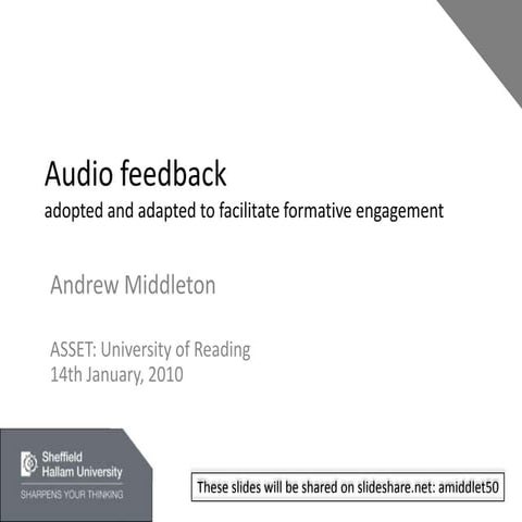 Audio Feedback Adopted And Adapted To Facilitate Formative Engagement ...