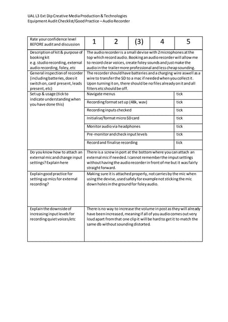 Audio recorder audit form blank(1) | DOCX | Audio Production | Content ...